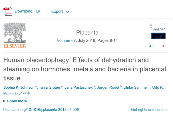 The publication Human placentophagy: Effects of dehydration and ...